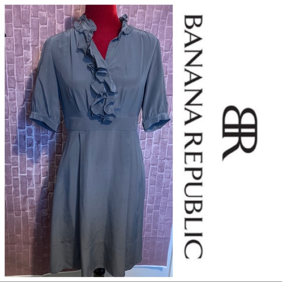 Banana Republic | Dresses | 0 Silk Grey Ruffle Dress With Pockets ...